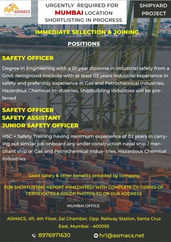Safety Officer, Safety Assistant, and Junior Safety Officer Jobs ...
