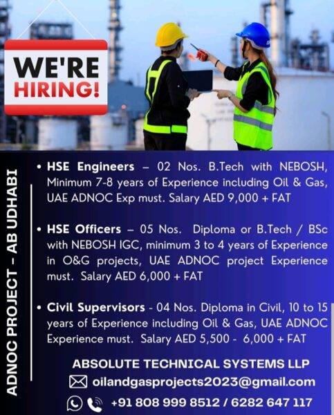 HSE Officers Jobs in ADNOC Project: Salary AED 6,000 + FAT - HSE STUDY ...