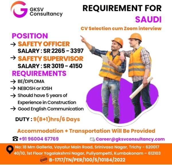 Safety Officer and Supervisor Requirement for Saudi: CV Selection cum ...