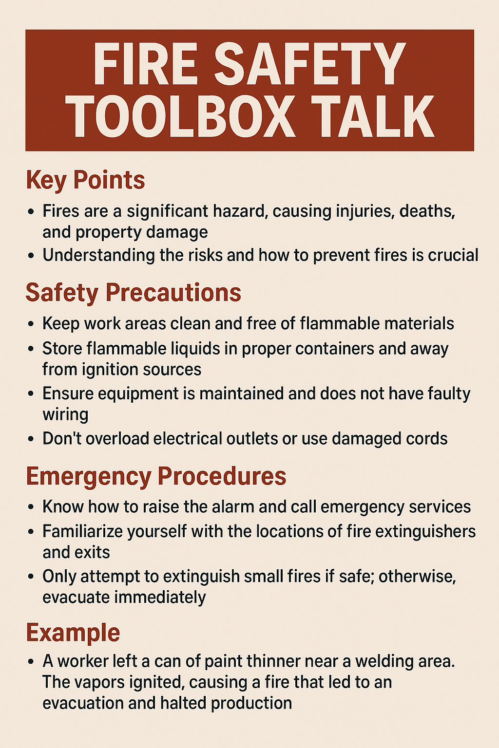 Fire Safety Toolbox Talk (TBT) - HSE STUDY GUIDE